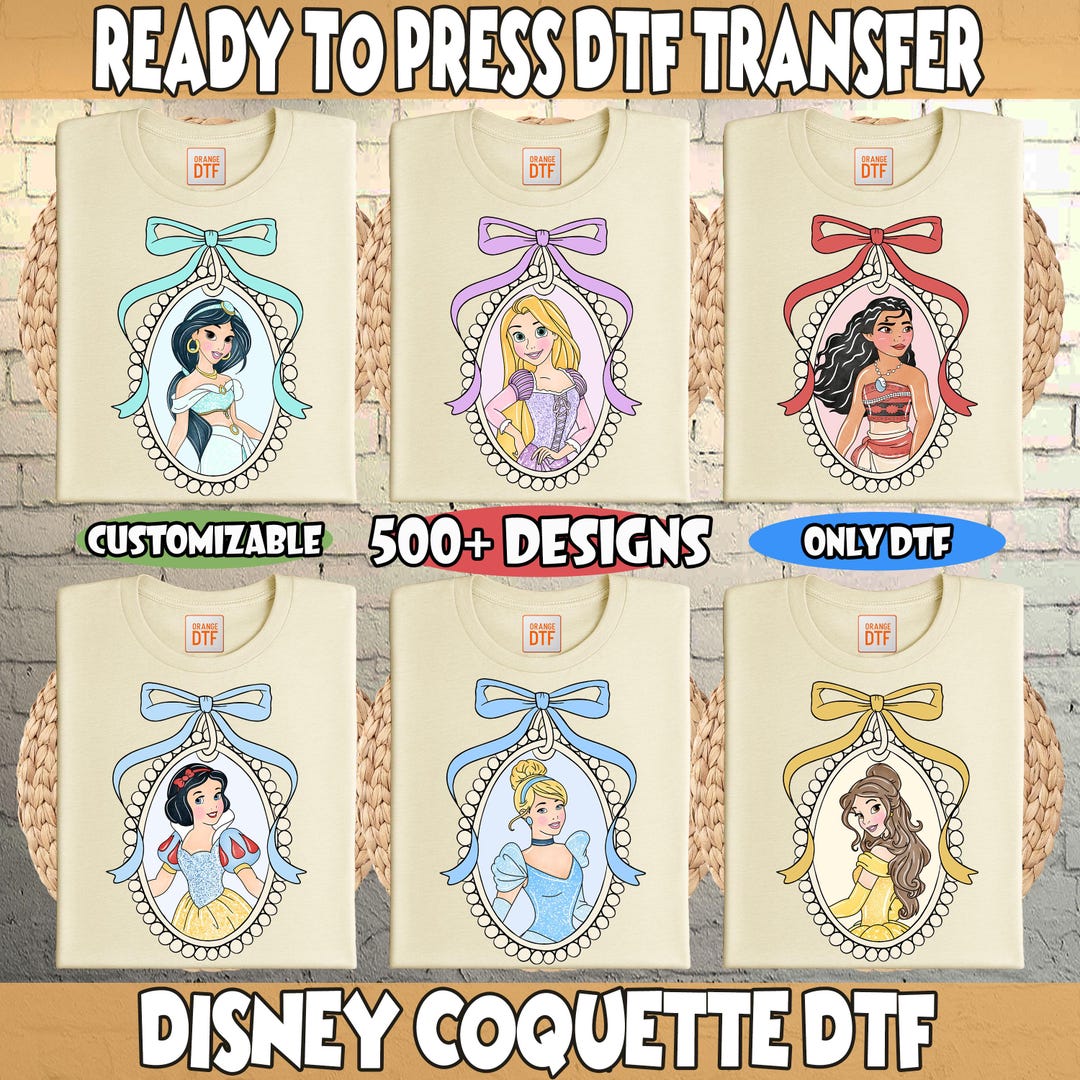 Disney Princess Coquette Bow DTF Transfer, Rapunzel Snow White ...
