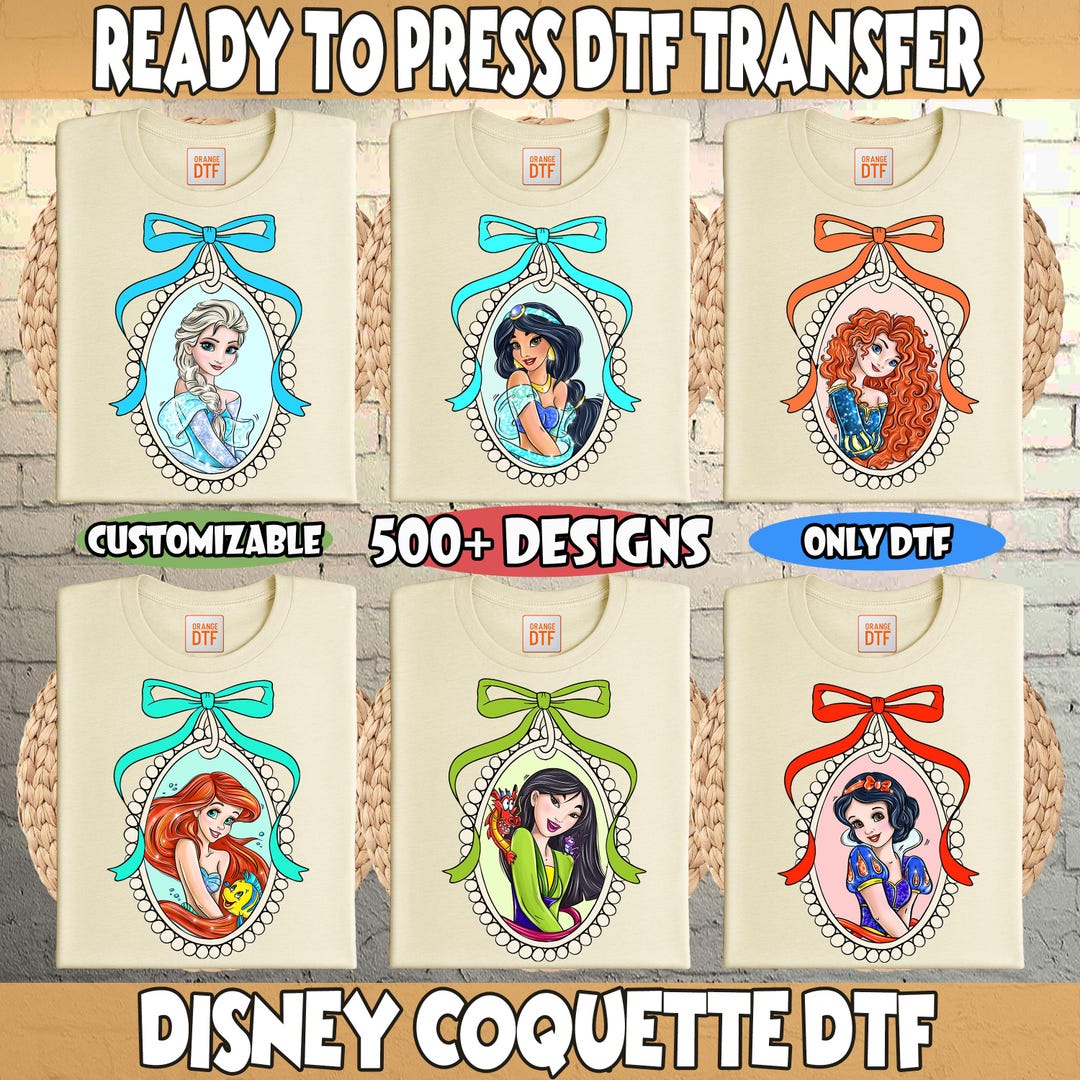 Vintage Retro Disney Princess Coquette Bow Dtf, Elsa Ariel Mulan Snow ...