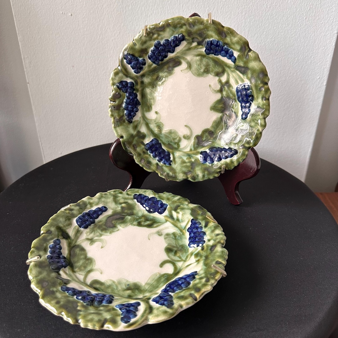 Vintage John B. Taylor Ceramic Plates: Hand-painted Grape Design (set ...