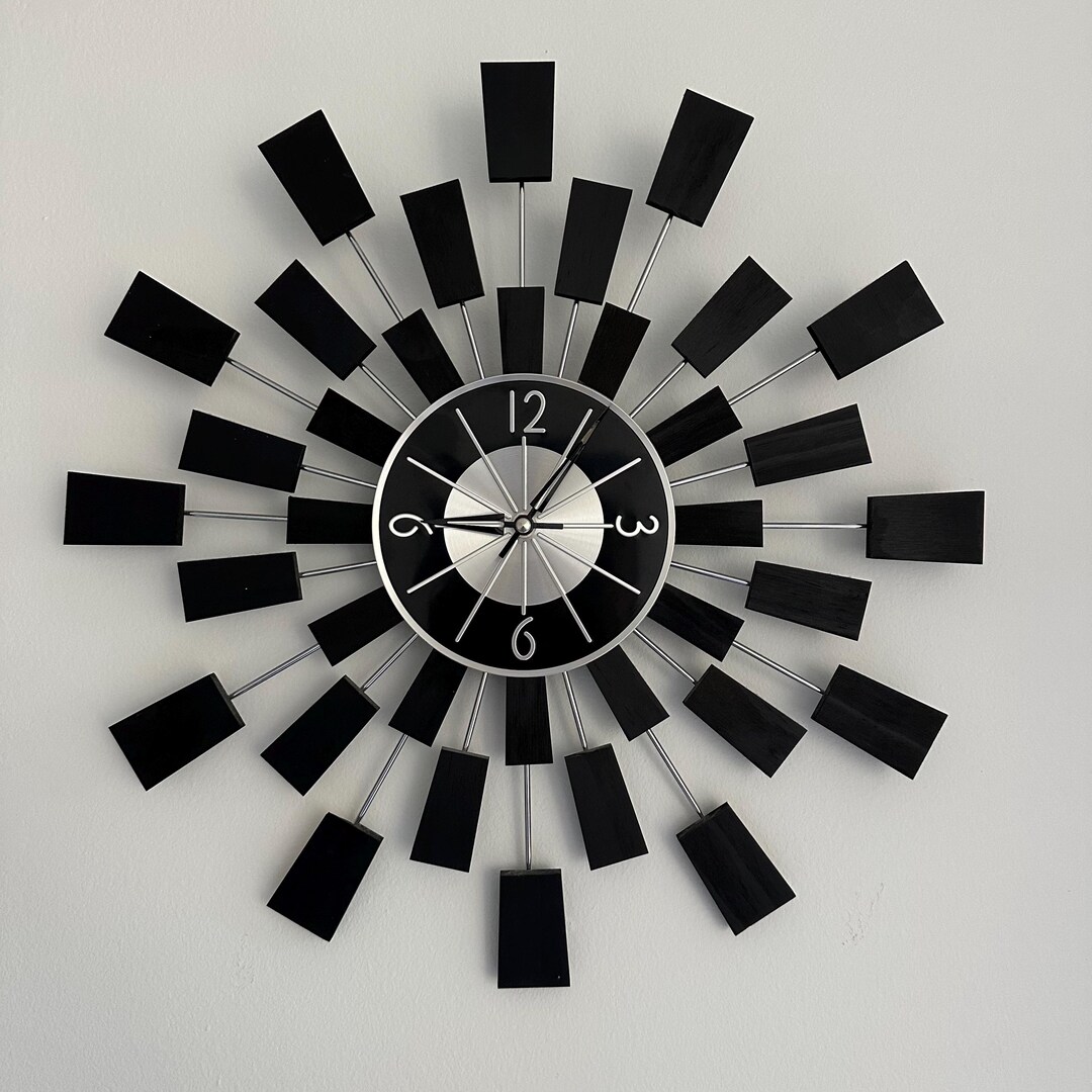 Vintage George Nelson Starburst Clock Replica - Black and Silver - Wall ...