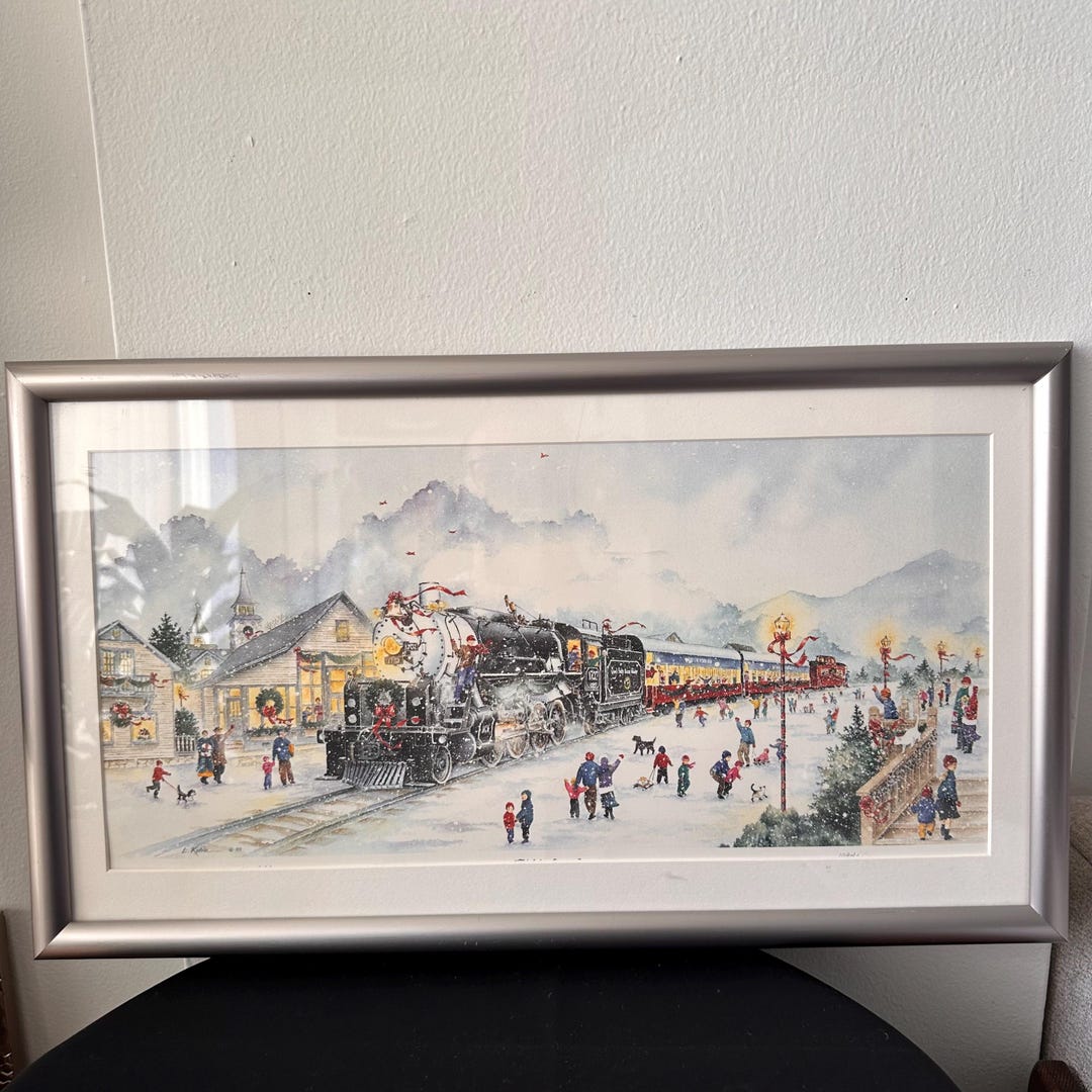 Holiday Express by L. Kotila 1994 – Framed Winter Train Station Art ...
