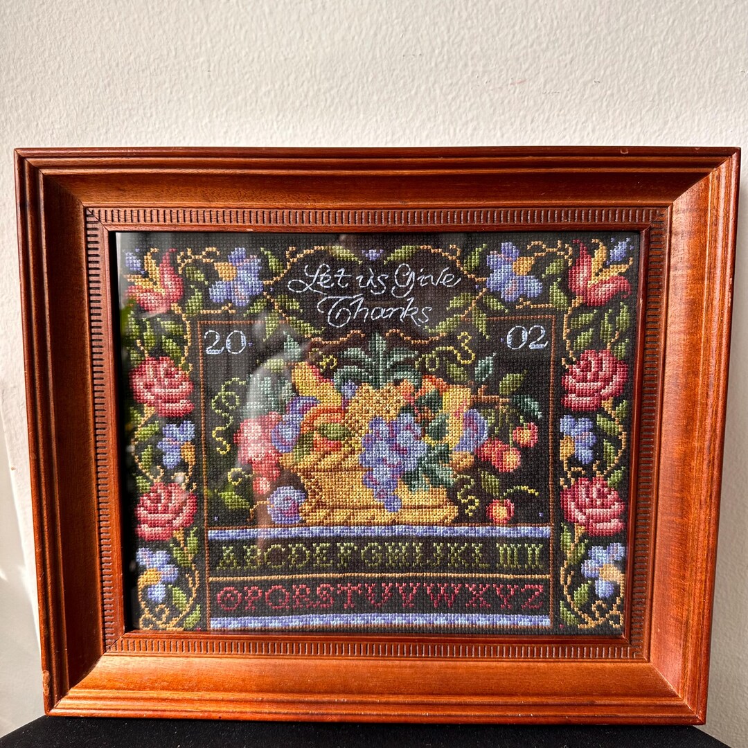 Framed “let Us Give Thanks” Cross Stitch Embroidery, Cornucopia 2002 - Etsy