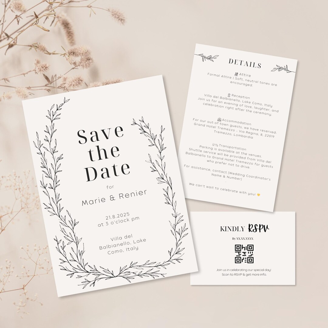 Modern Minimalist Wedding Invitation Bundle With RSVP Template and ...