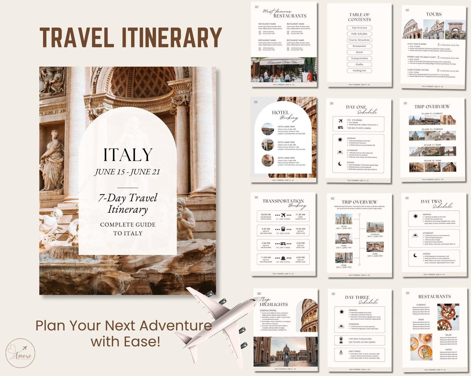 Printable Travel Itinerary Girls Trip Italy Vacation Planner Template ...