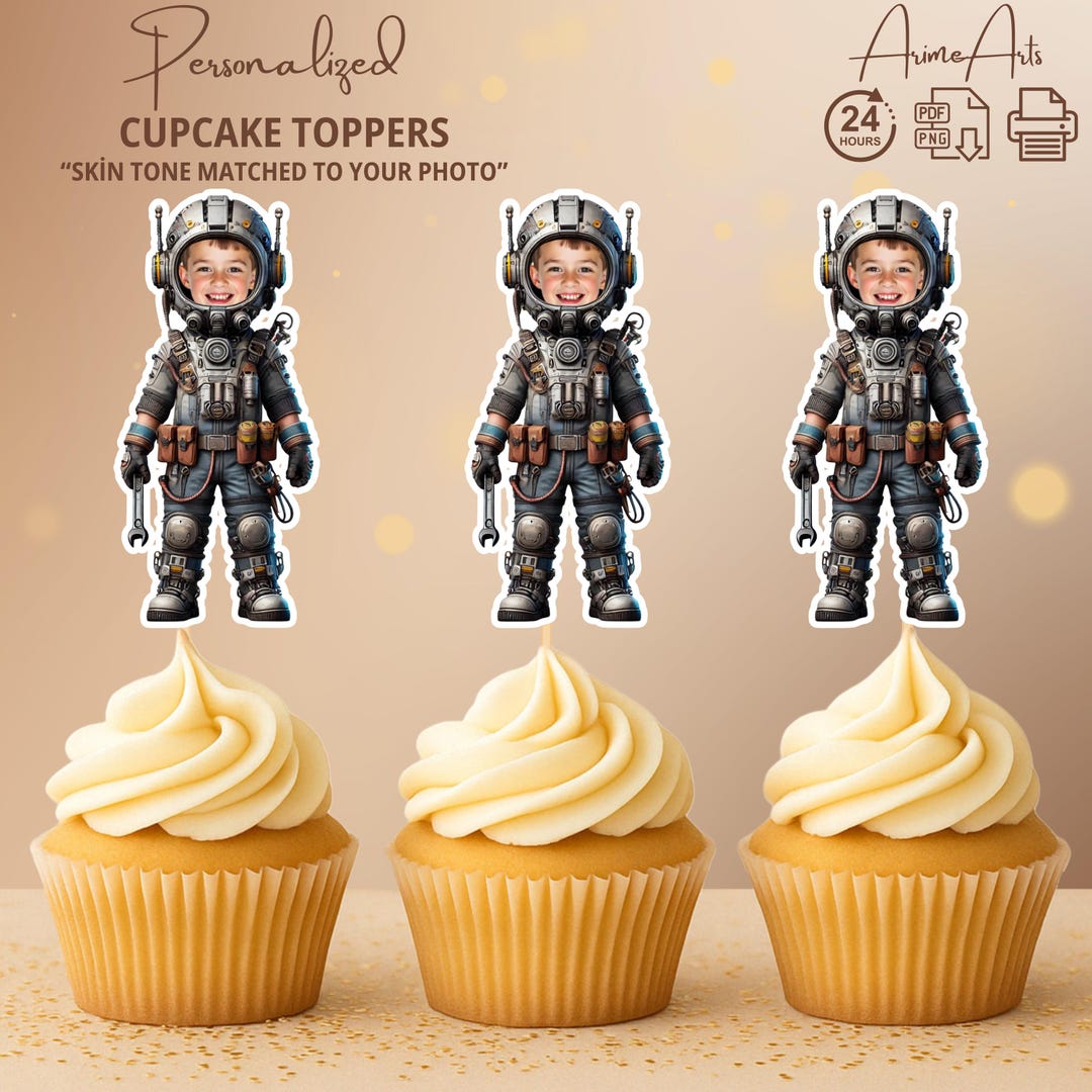 Space Engineer Face Cupcake Toppers | Sci-fi Birthday Decor - Etsy