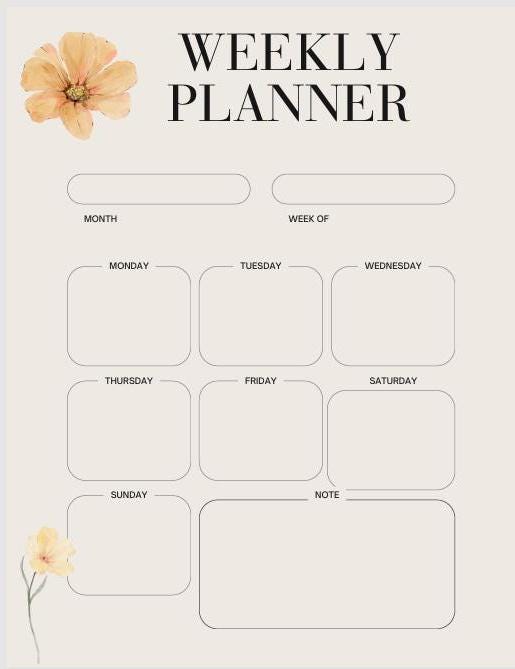 Printable Weekly Planner Digital Download |minimalist Floral Planner - Etsy