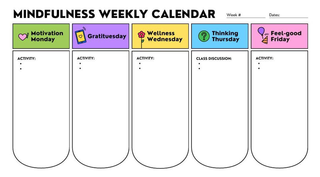 MINDFULNESS WEEKLY CALENDAR - Etsy