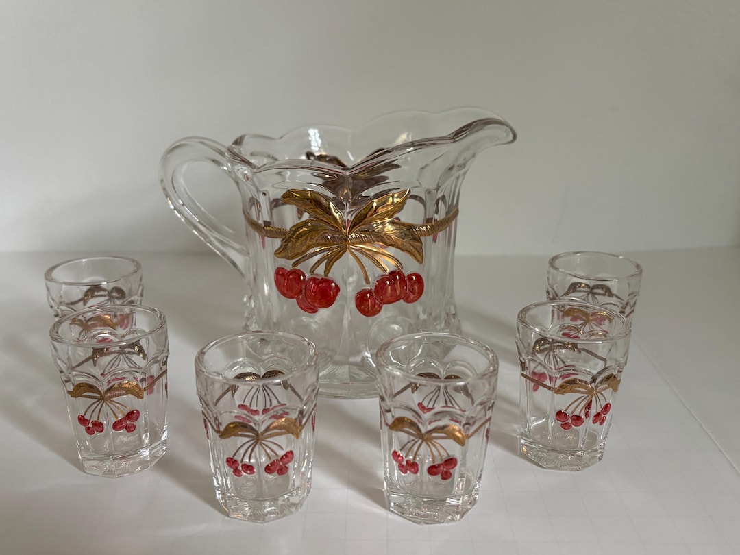 Moser Glass Miniature Pitcher W/ 6 Matching Glasses | Norwood Cherry ...