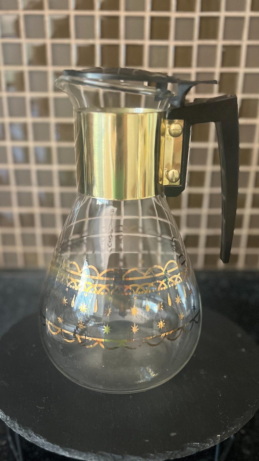 Vintage Pyrex Coffee Carafe | Gold Lace Starburst, Mid-century Server ...