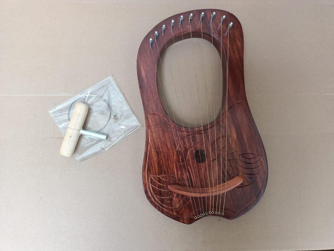 10-string Lyre Harp – Handcrafted Mahogany Wood String Instrument With ...