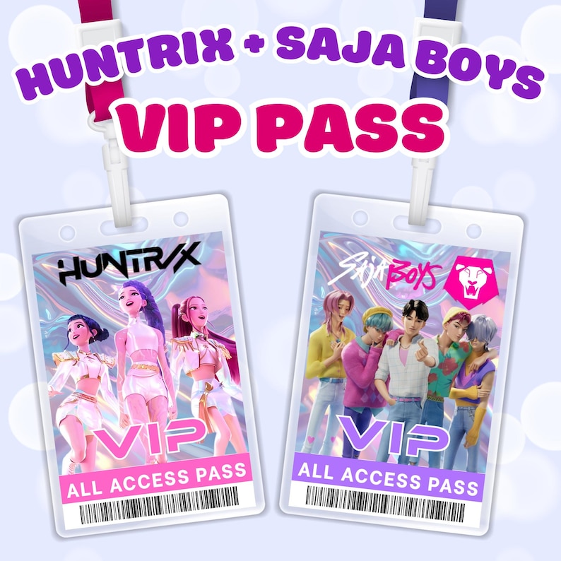 Kpop Demon Hunters VIP Pass | Huntrix & Saja Boys ID Badge | Printable Kpop VIP Card, Party ...