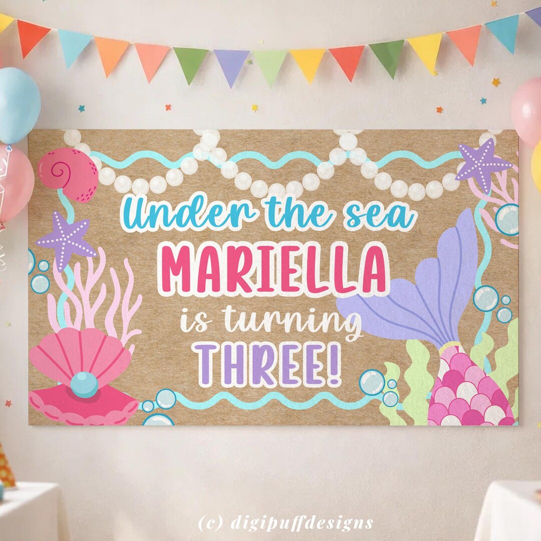 Editable Under the Sea Birthday Banner Template, Mermaid Backdrop ...