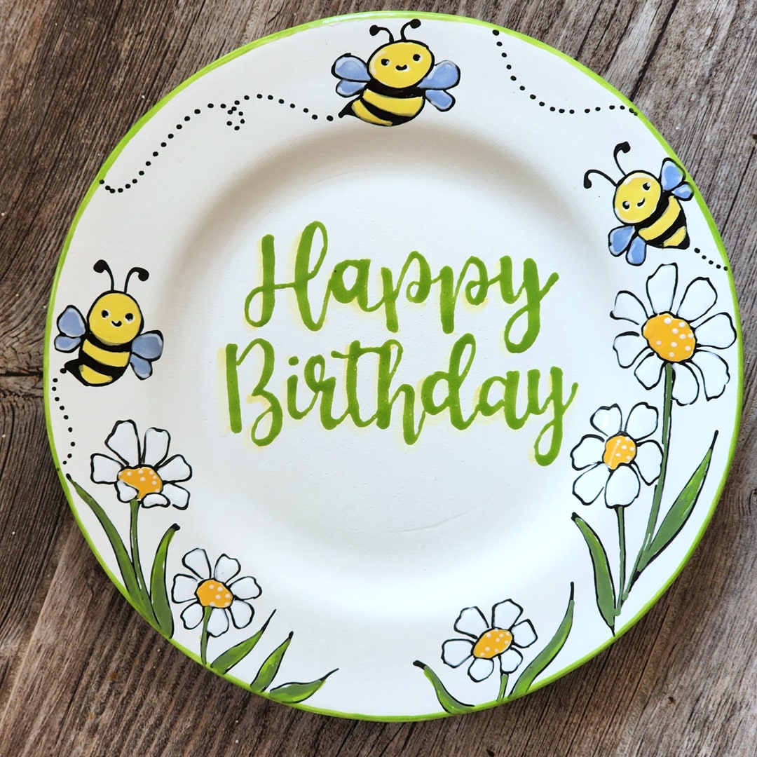 Bumble Bee Birthday Plate, Cake Plate, 1st Birthday, Happy Birthday ...