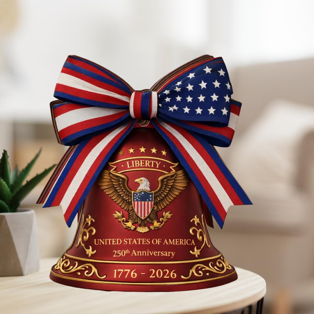 USA 250th Anniversary Wooden Block, Patriotic Bell Decor Independence ...