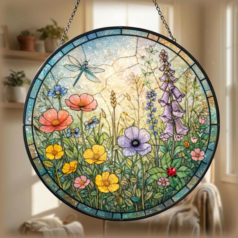 Wildflower Stained Glass Suncatcher Ornament Spring Floral Window ...