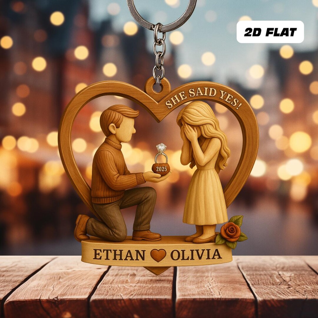 Personalized Couple Marriage Proposal Valentine's Day Wooden Keychain ...