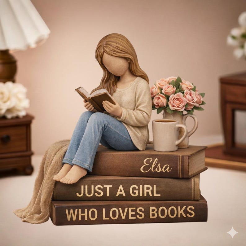 Personalized Girl Reading Wooden Book Block, Just a Girl Who Loves ...