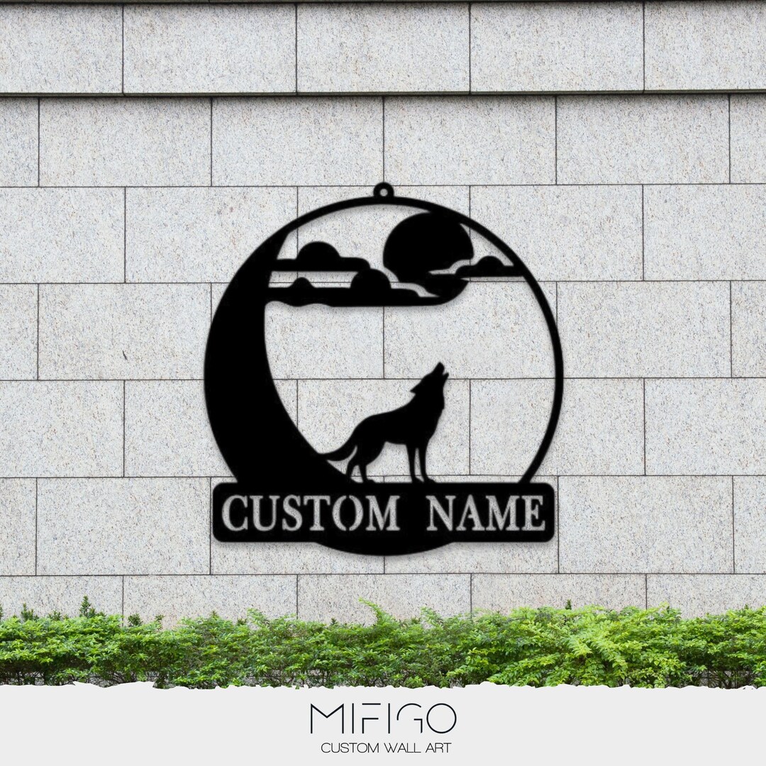 Custom Howling Wolf Metal Sign | Personalized Rustic Cabin Decor - Etsy