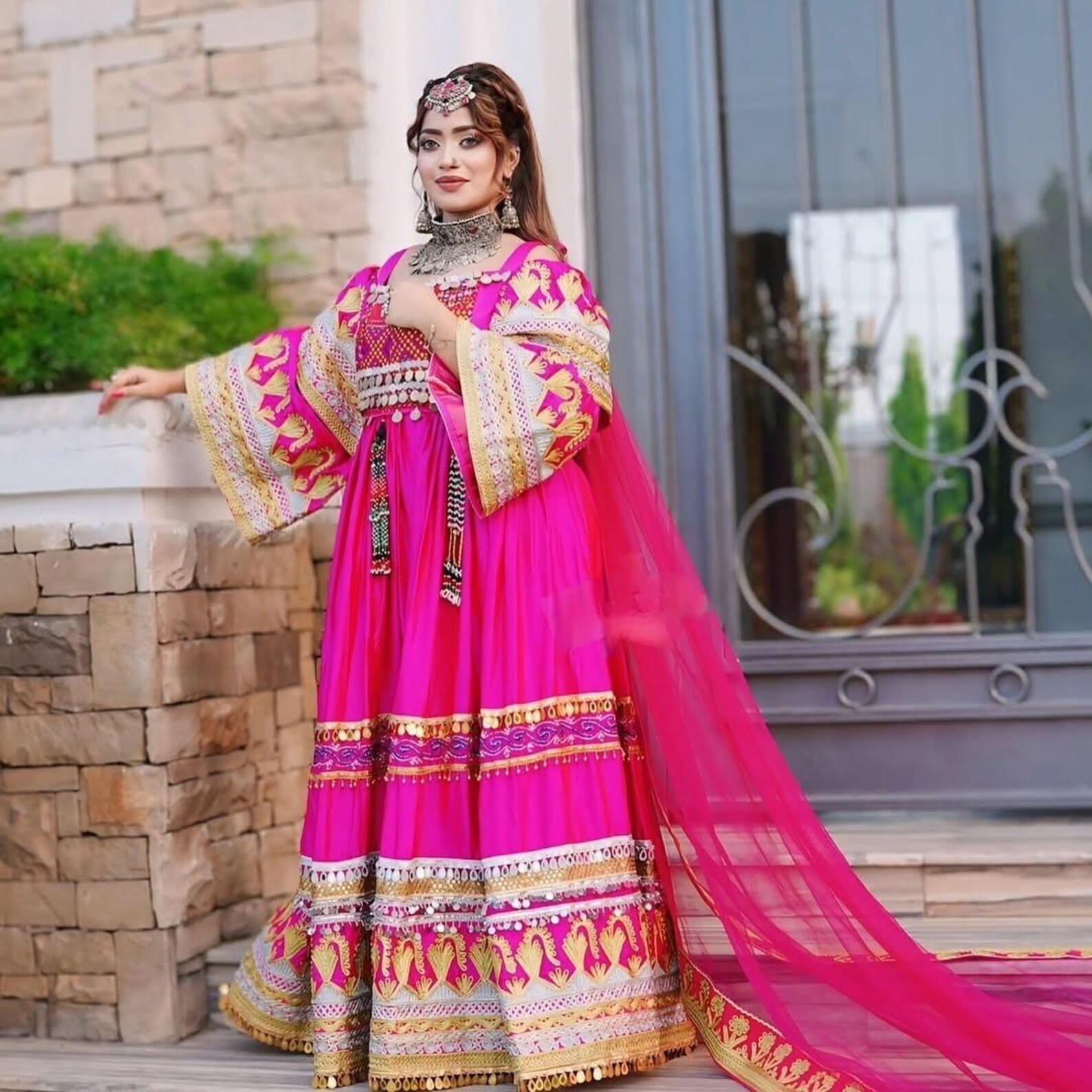 Afghan Bridal Dress With Short Silk Fabric, Charmara Embroidery, and ...