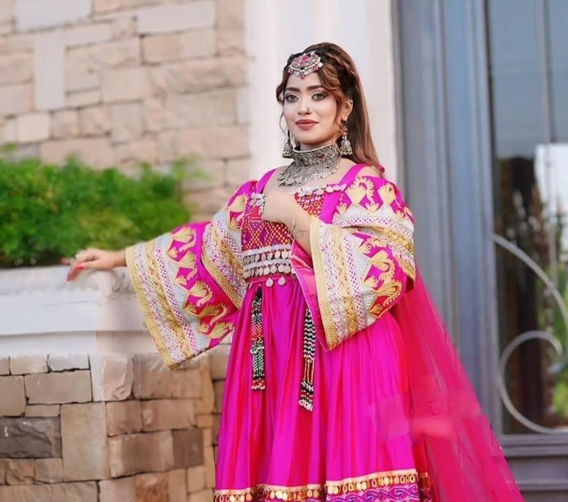Afghan Bridal Dress With Short Silk Fabric, Charmara Embroidery, and ...