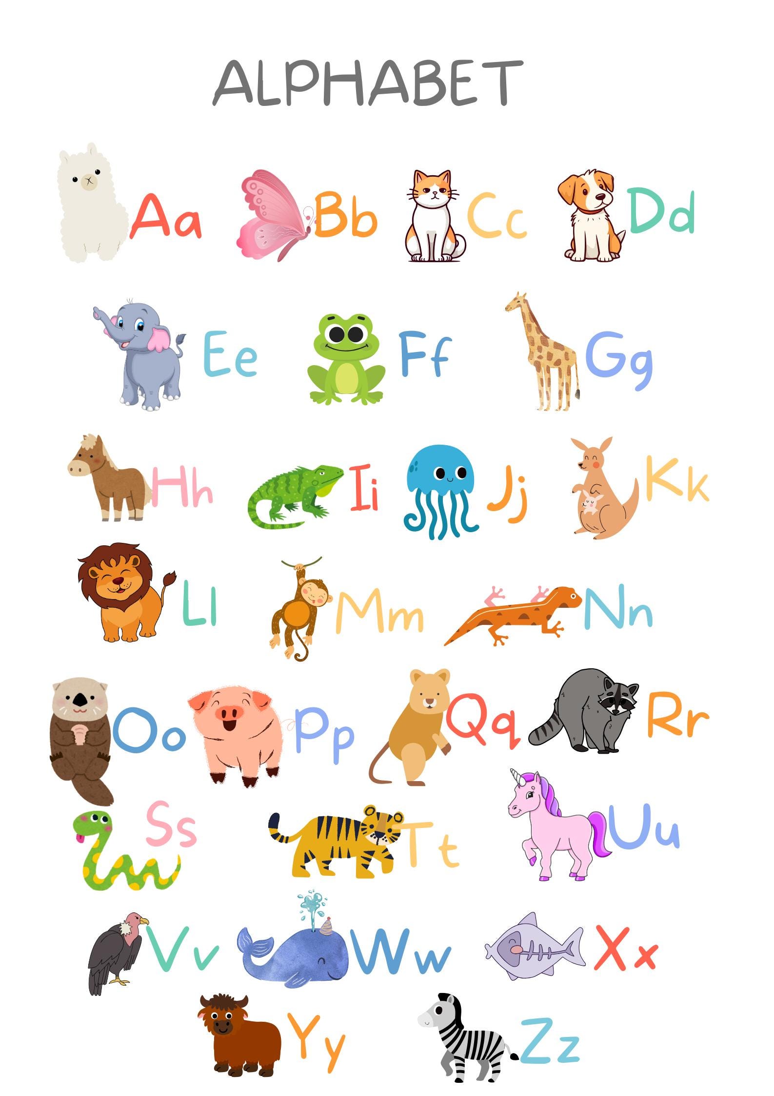 Cute Animal Alphabet Poster - Etsy