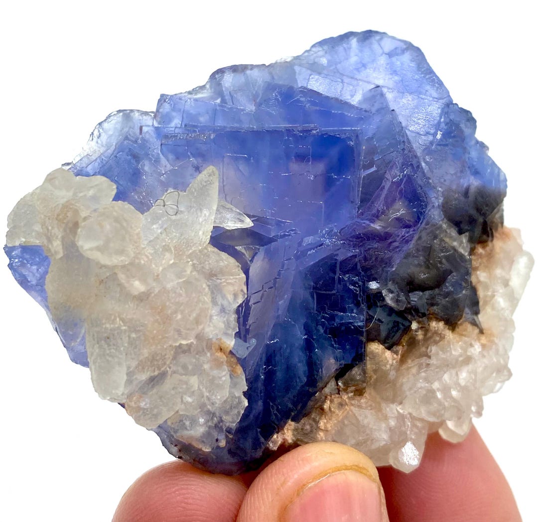 90 Gram Unique Natural Blue Line Phantom Cubic FLUORITE With CALCITE ...