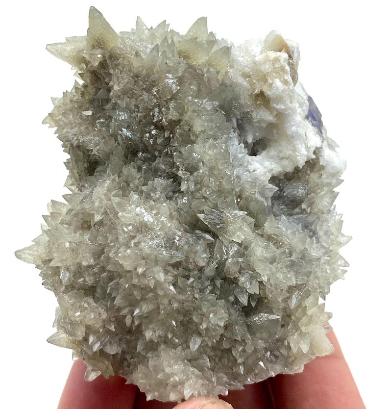 257 Gram Unique Shape Natural Dog Tooth CALCITE Cluster on FLUORITE ...