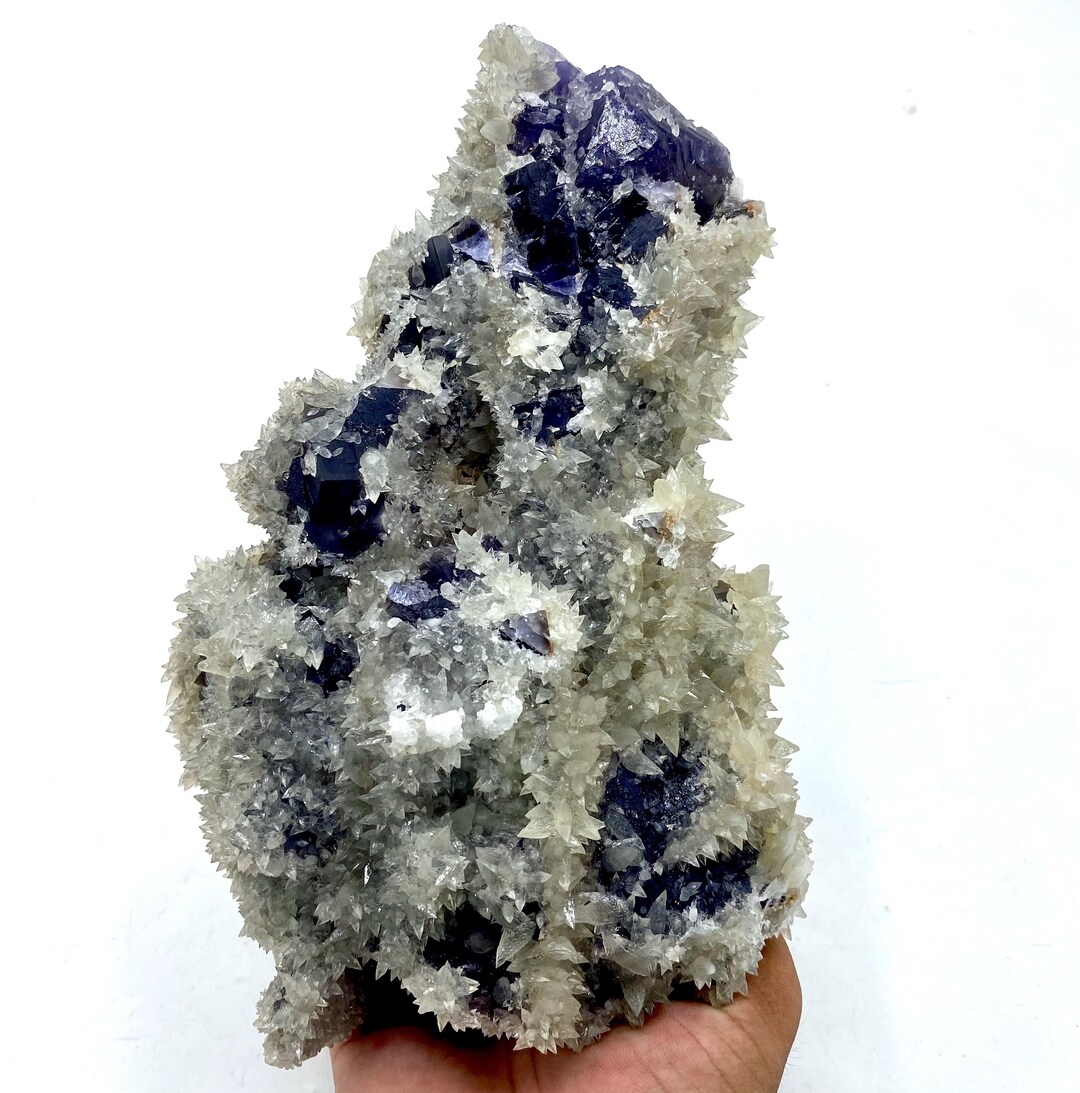 1750 Gram Unique Shape Natural Sparkly Dog Tooth CALCITE on FLUORITE ...