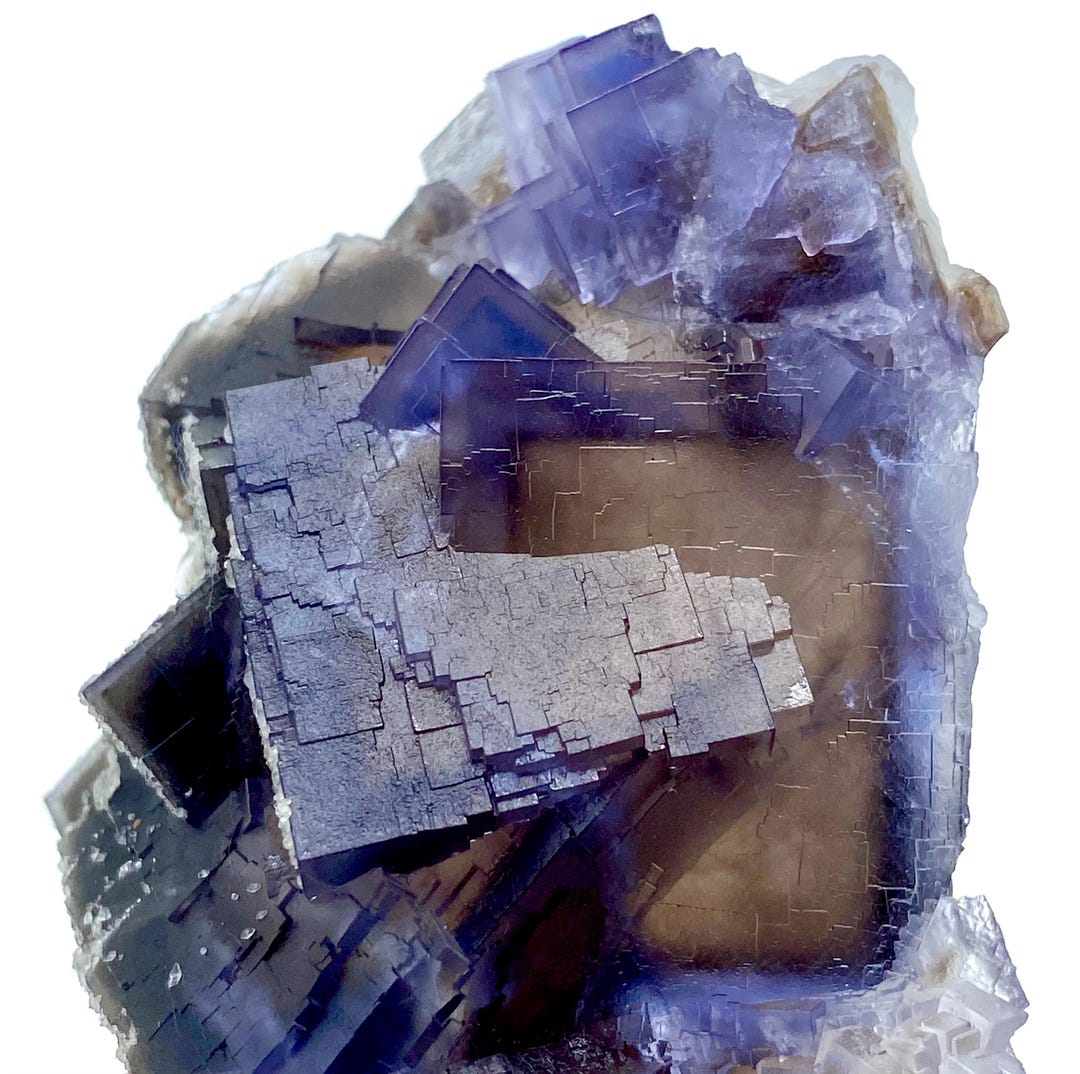 168 Gram Unique Rare Blue Phantom Inner Brown Cubic FLUORITE With ...