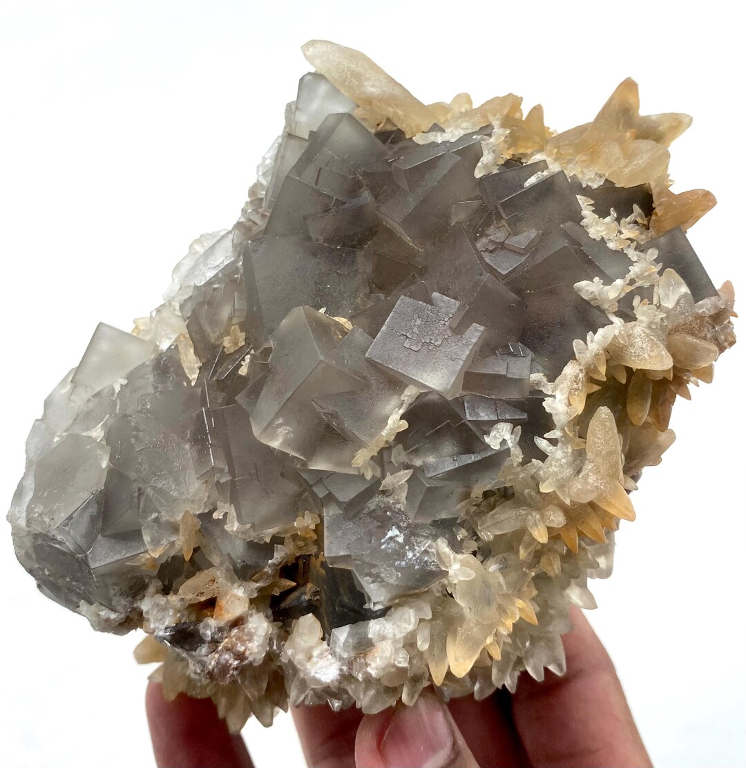 856 Gram Unique Large Piece! Natural Cubic FLUORITE With CALCITE ...