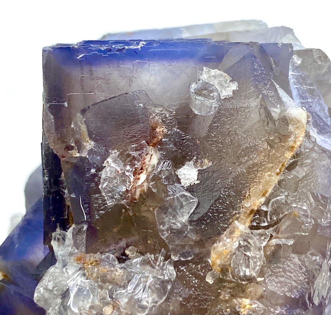 212 Gram Unique Natural Blue Line Phantom Cubic FLUORITE With CALCITE ...