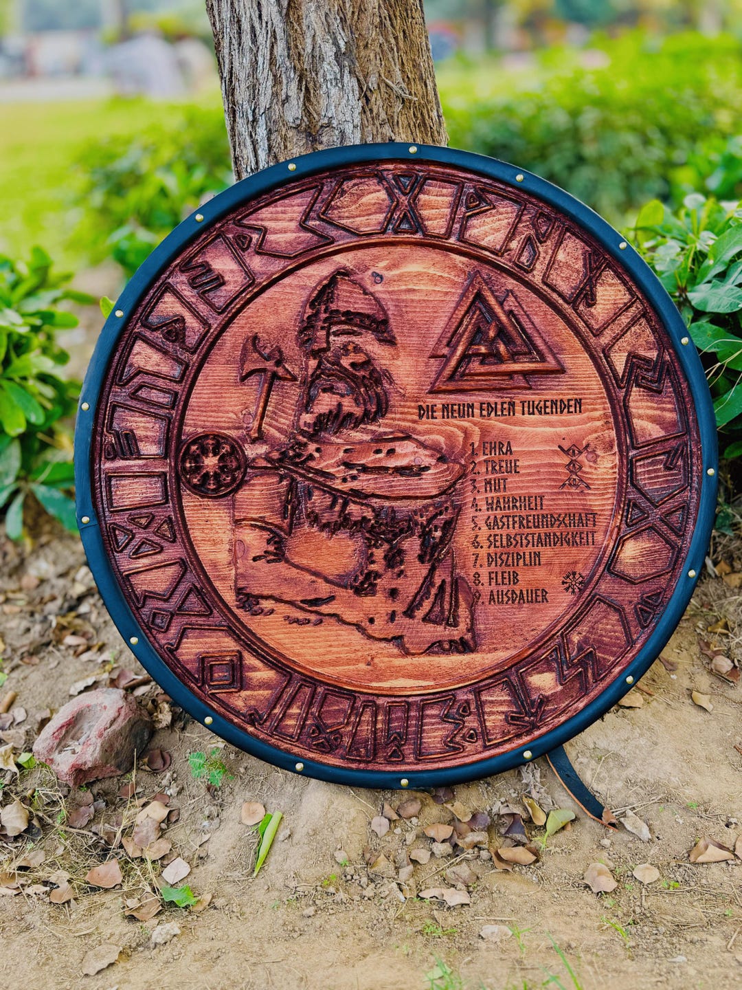 Noble Virtues Viking Shield Carved Norse Wood Shield Vikings Shield ...