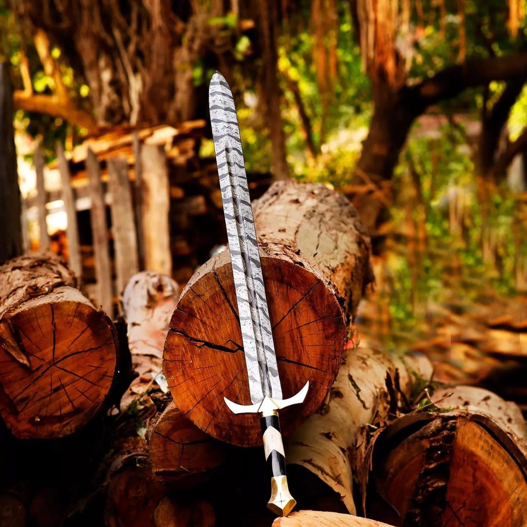 Hand Forged Damascus Viking Long Sword, Half-tang Fantasy LARP Sword ...