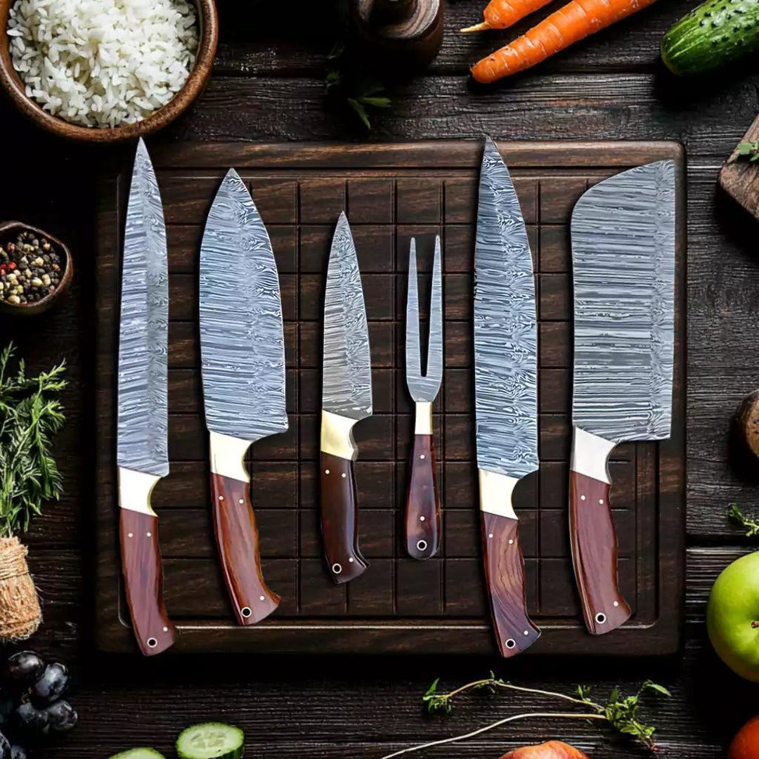Damascus Steel Chef Set, Hand Forged Damascus Chef Set, Damascus Chef ...