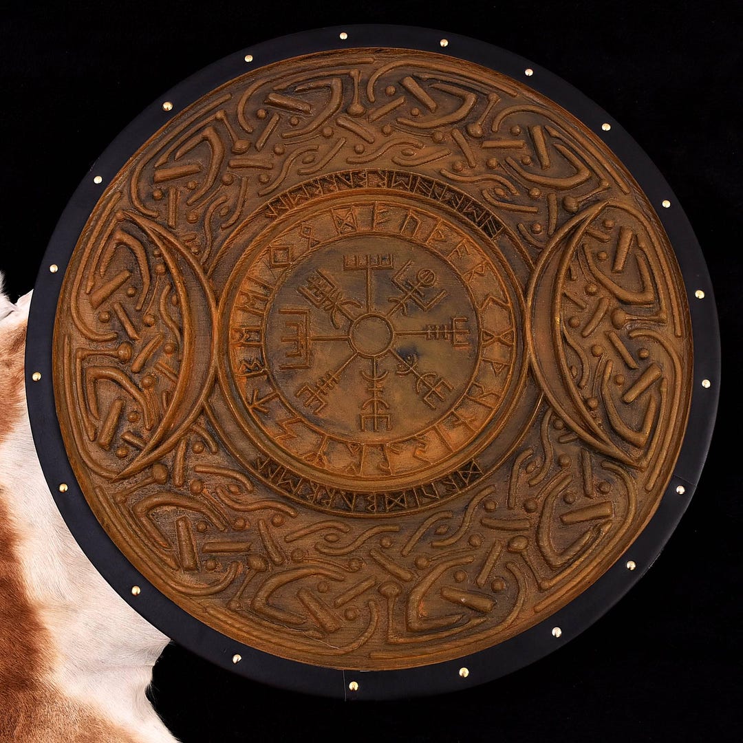 Vegvisir Viking Shield Moon Carved Norse Vikings Shield Cosplay Shield ...