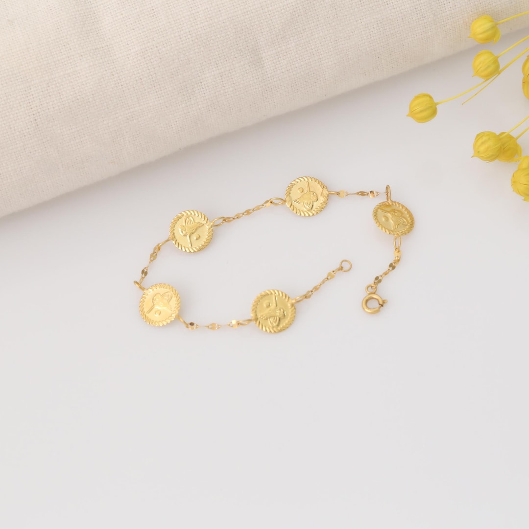 14K Solid Gold Ottoman Monogram Bracelet,ottoman Sign Pressed Disc - Etsy