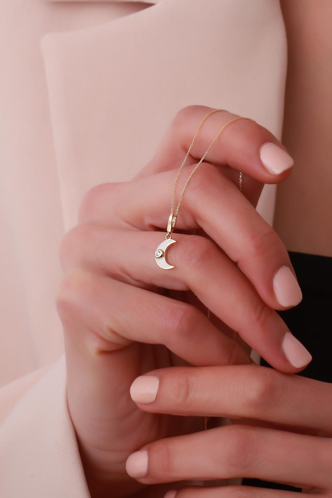 14K Solid Gold White Moon Charm,14k Half Moon Gift İdeas for Her - Etsy