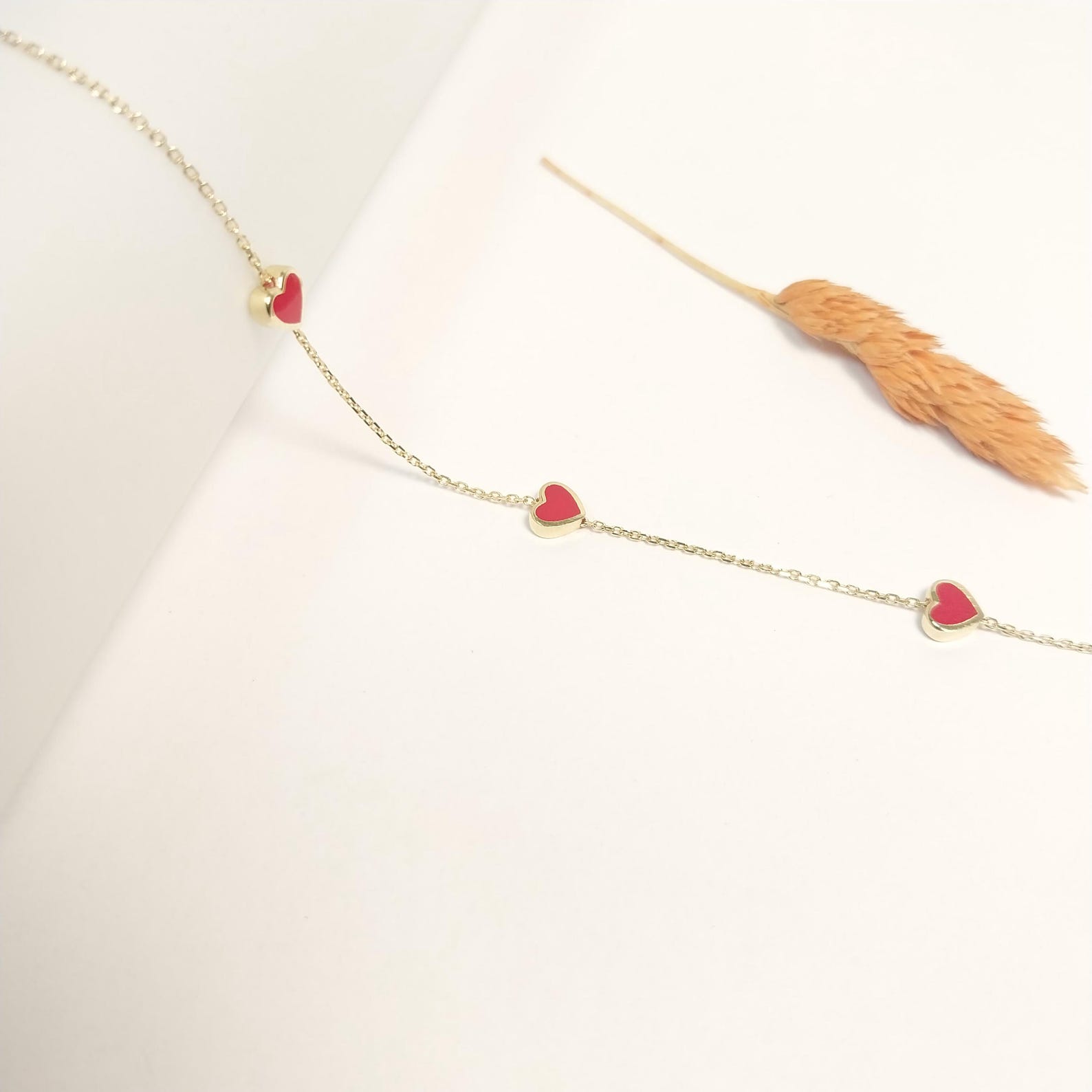 14K Gold Minimalist Red Heart Bracelet, Small Heart Bracelet, - Etsy