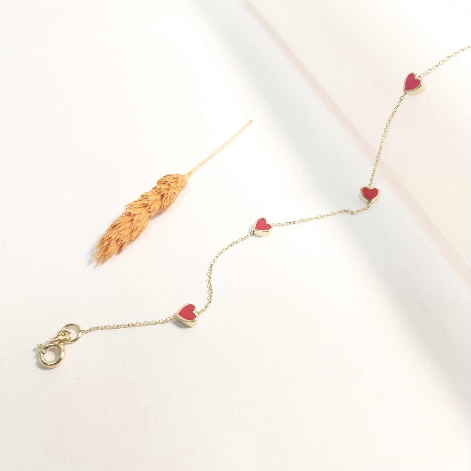 14K Gold Minimalist Red Heart Bracelet, Small Heart Bracelet, - Etsy