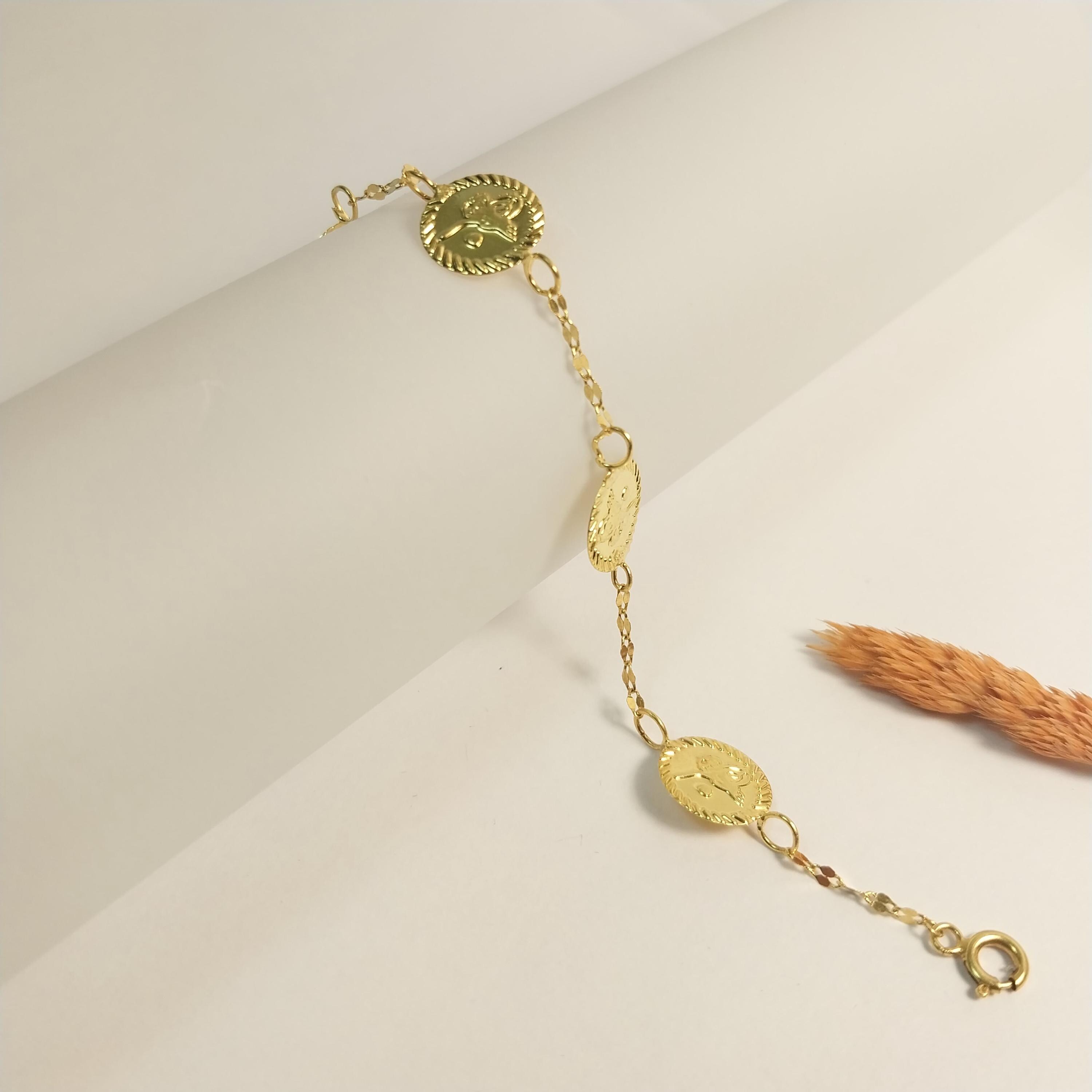 14K Solid Gold Ottoman Monogram Bracelet,ottoman Sign Pressed Disc - Etsy