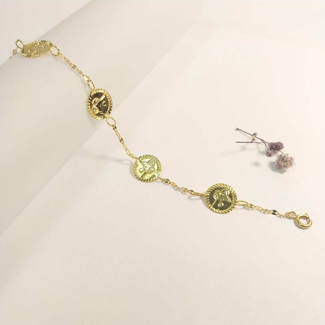 14K Solid Gold Ottoman Monogram Bracelet,ottoman Sign Pressed Disc - Etsy