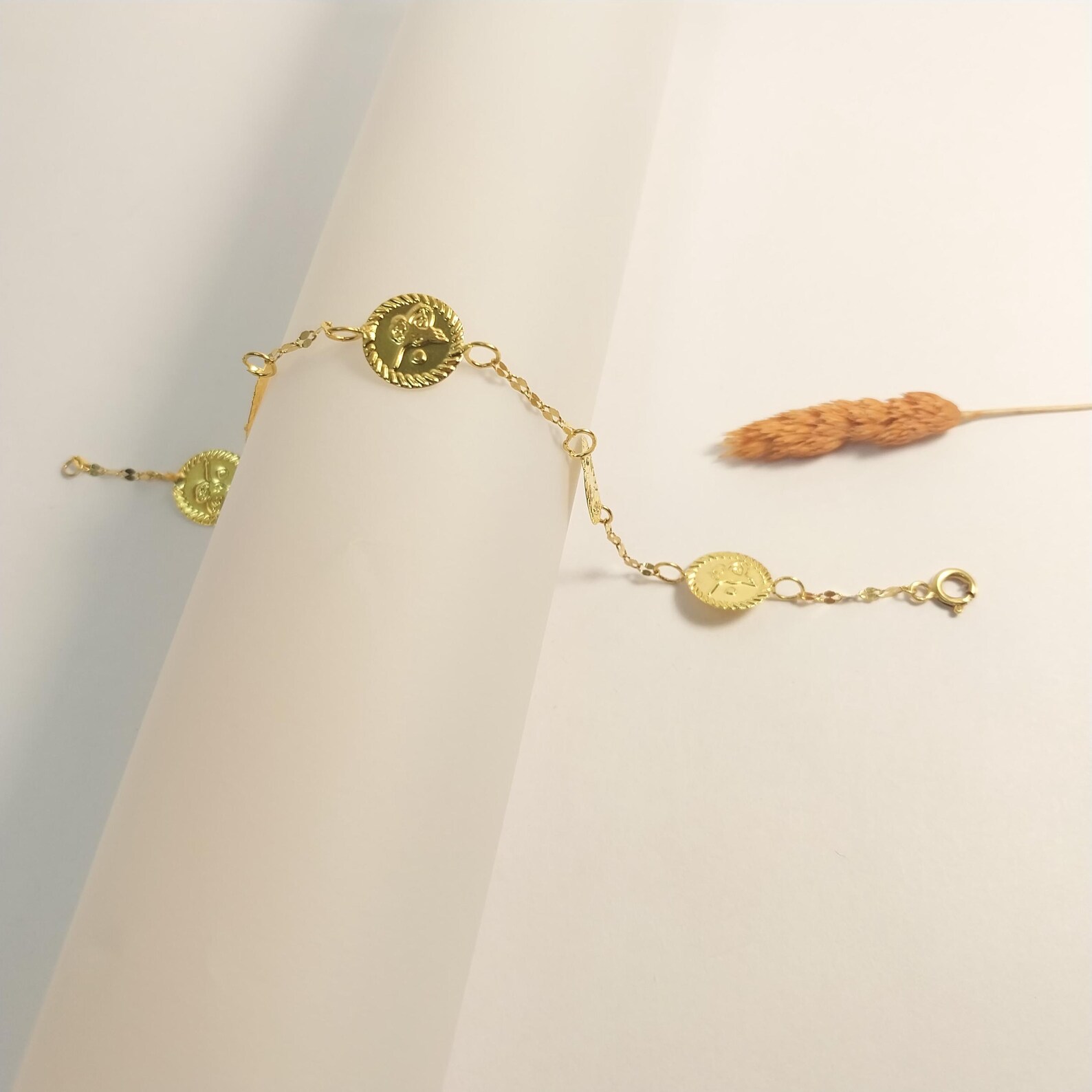 14K Solid Gold Ottoman Monogram Bracelet,ottoman Sign Pressed Disc - Etsy