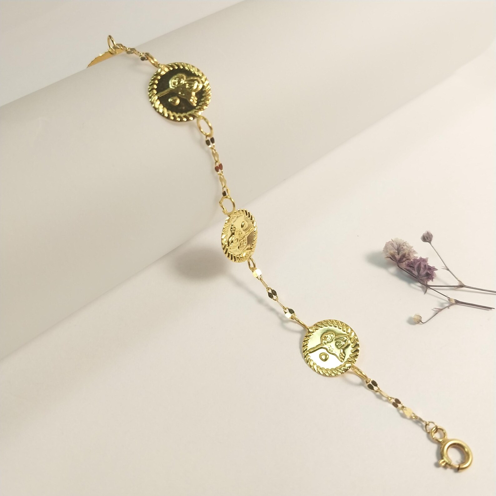 14K Solid Gold Ottoman Monogram Bracelet,ottoman Sign Pressed Disc - Etsy