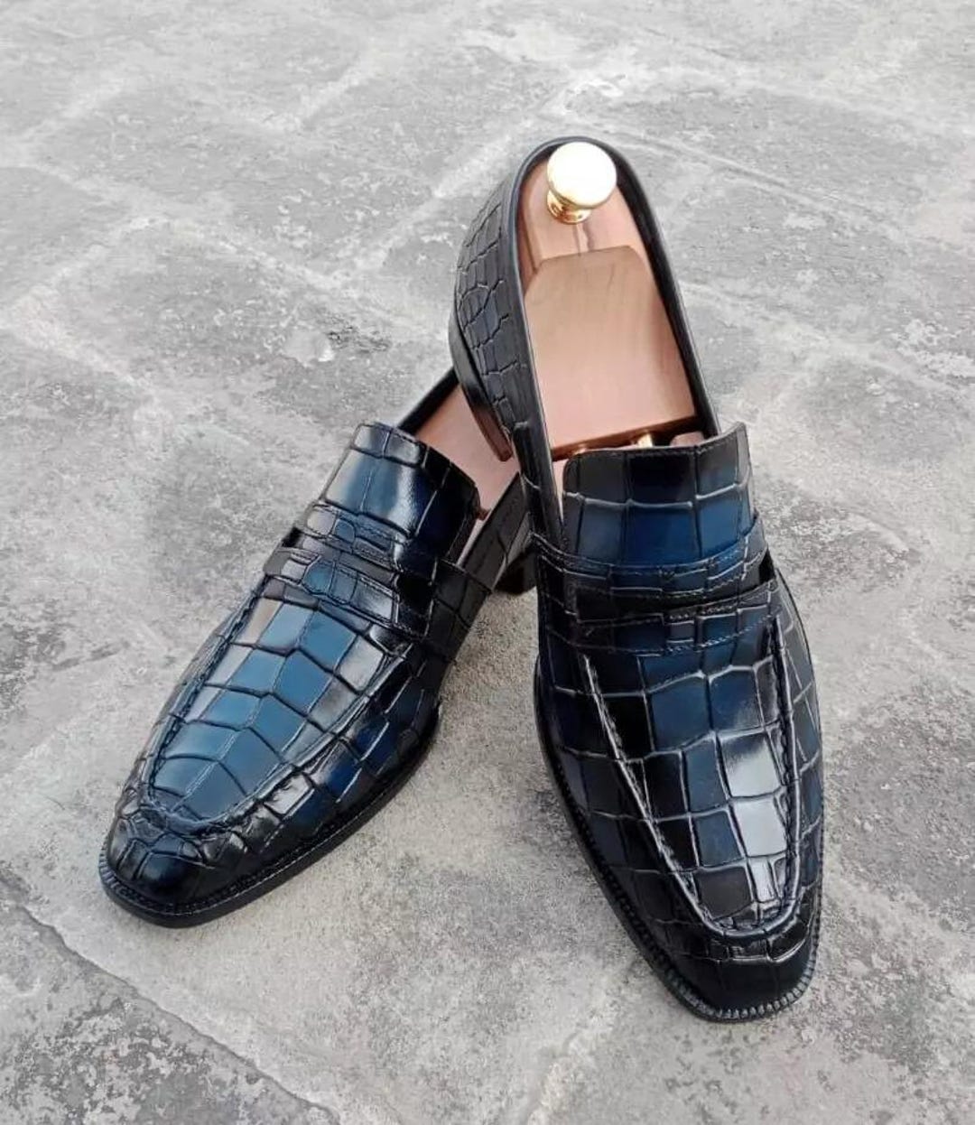 Handmade Blue Crocodile-embossed Leather Shoes | Luxury Custom Men's ...