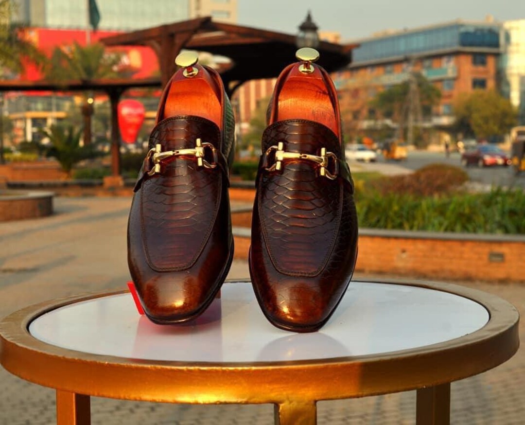 Men’s Handmade Python-embossed Leather Loafers | Luxury Horsebit Slip ...