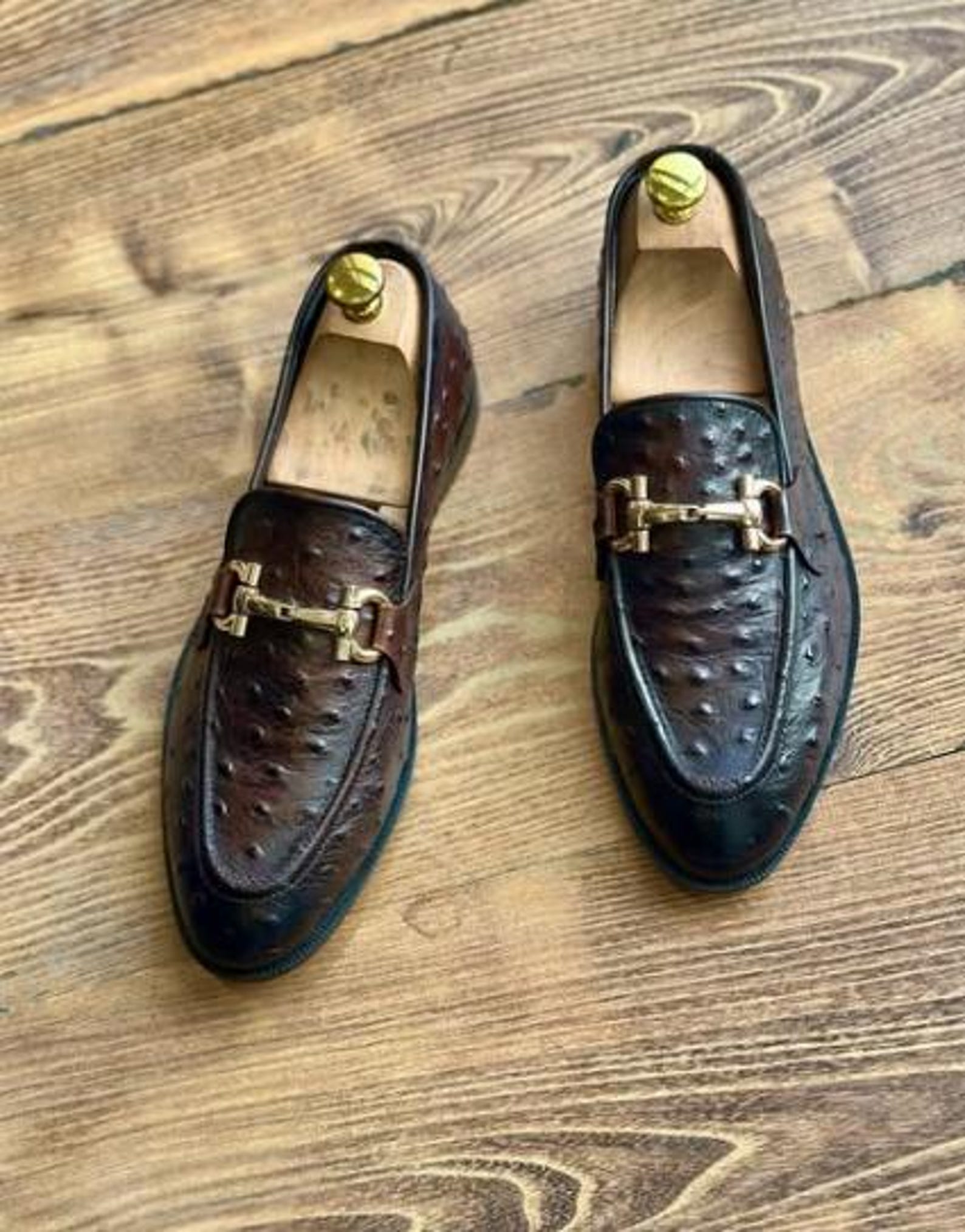 Handmade Ostrich Skin Penny Loafers: Exotic Two-tone Leather Dress ...