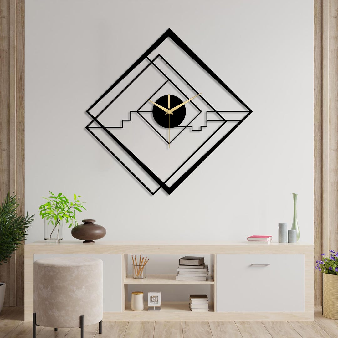 Geometric Square Metal Wall Clock, Oversized Modern Minimalist Decor ...