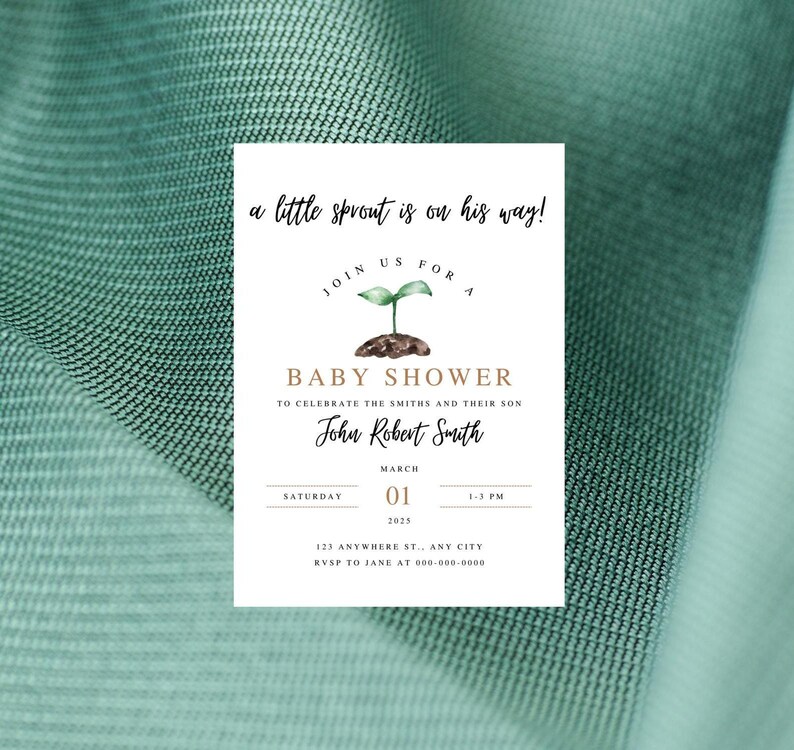 Little Sprout Baby Shower Invitation Template - Etsy
