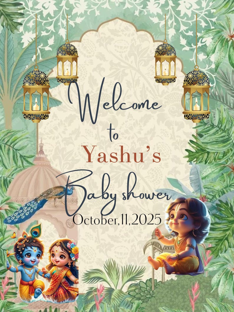 Indian Baby Shower Welcome Sign | Krishna Baby Shower Welcome Banner - Etsy