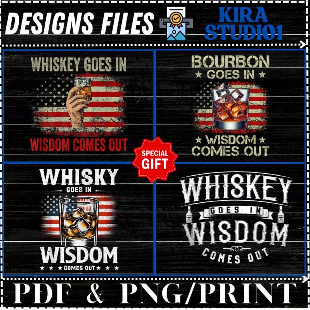 Whiskey Wisdom PNG Design: USA Flag, Bourbon Lovers (digital Download ...